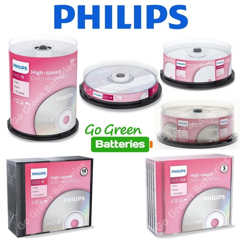 Philips DVD-R DVD-RW Blank Recordable Rewritable Discs 4.7GB 5/10/25/50 ...