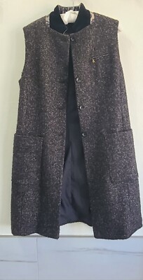 Sonia Bogner Long Gilet Women's Coat Brown Grey Tweed Wool SZ US 10 Eu ...