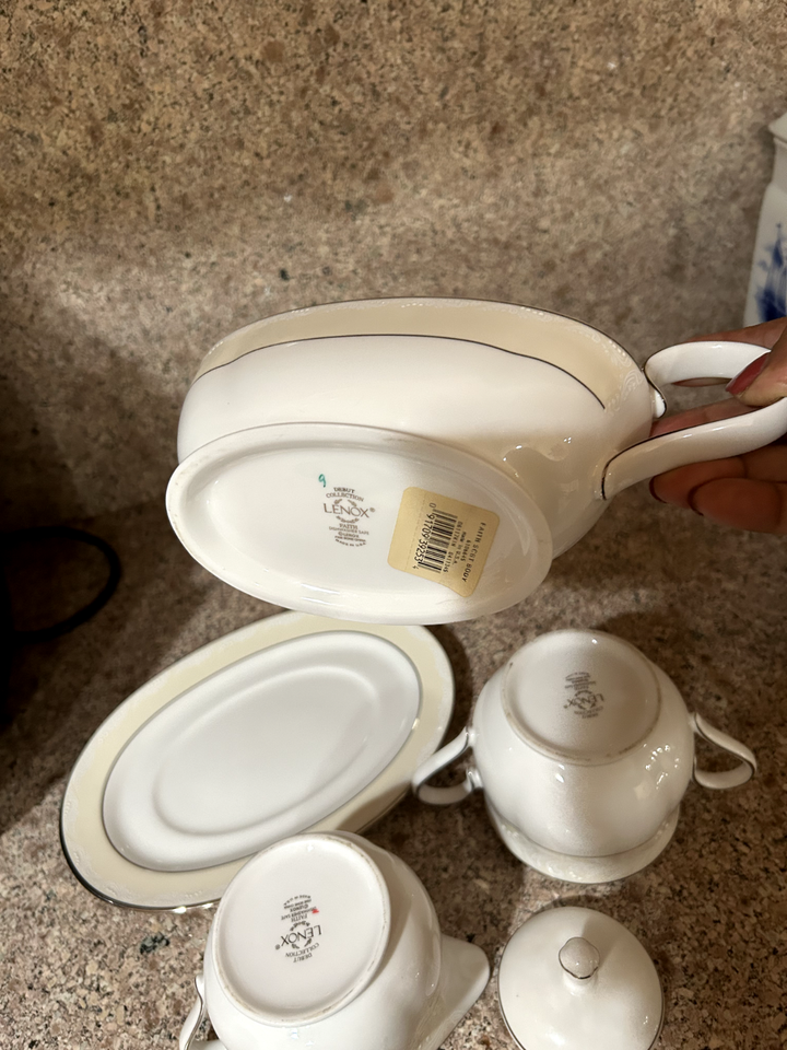 5 PC LENOX DEBUT COLLECTION GRAVEY BOAT WITH TRAY, SUGER & CREAMER ...