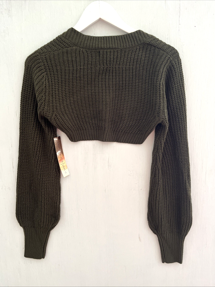 ALMOST FAMOUS Green Micro Cropped Knit Open Front Cardigan Shrug Bolero ...