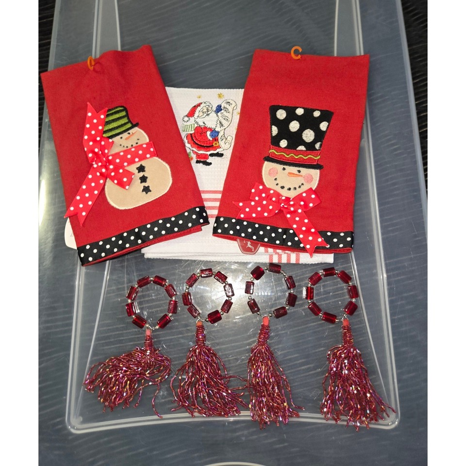 Grasslands Road Christmas Snowman Santa Hand Towel Napkin Set with ...