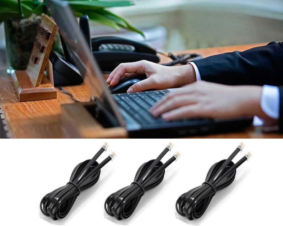 RJ12 Cable 3 Pack 10 Ft Phone Cord 6P6C Male Straight Wired Data Voice ...