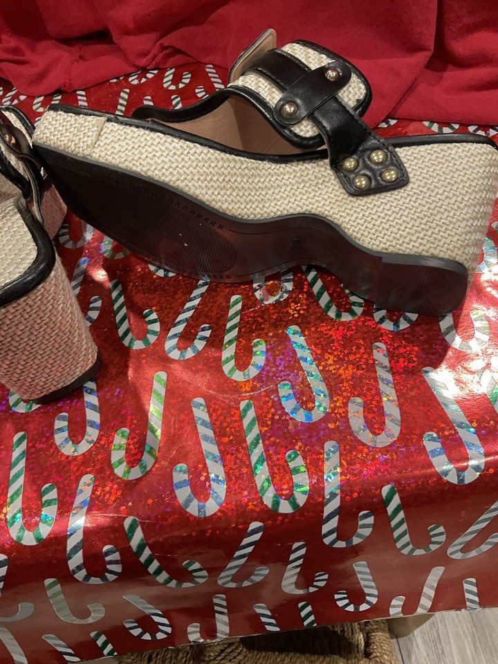 BP-SIZE 38-WEDGE SANDAL-BLACK STRAPS-LEOPARD BUTTON ACCENTS NEW Size 8 ...