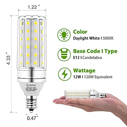 E12 Led Bulbs 12w Led Candelabra Bulb 100 Watt Equivalent, Daylight ...