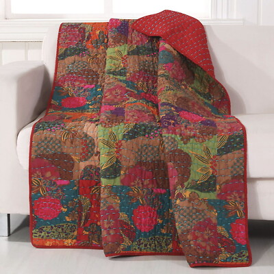 JEWEL RED 50x60 QUILT THROW : MOROCCAN BOHO FLORAL EXOTIC PRINT BLANKET ...