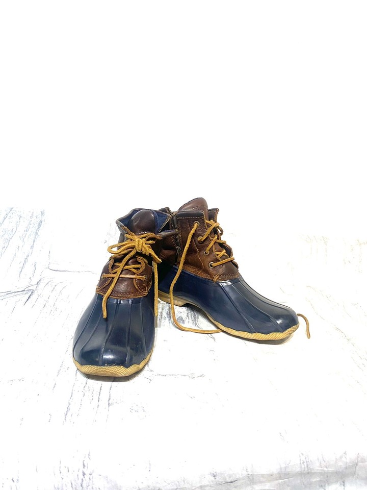 SPERRY TOP SIDER Ladies Rubber Waterproof Blue & Brown Duck Boots US8.5 ...