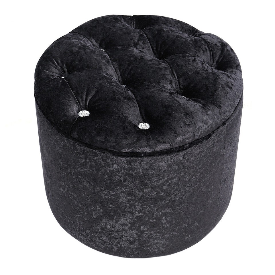 Velvet Tufted Ottoman Footstool Chair Pouffe Sofa Coffee Seat Crystal ...