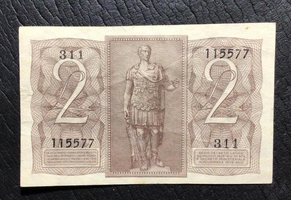 1939 Italy 2 Lire! Very Fine! Old Italian Paper Money Currency! | eBay