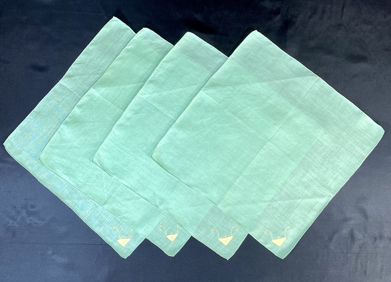 Vintage 1920's-1930's set of 4 mint teal green cloth napkins w/Art Deco ...