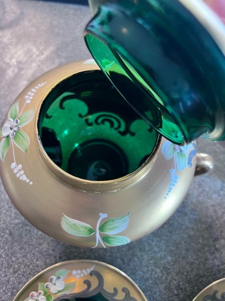Venetian Murano Hand-blown and Gilded Green Glass Tea set Hand Crafted ...