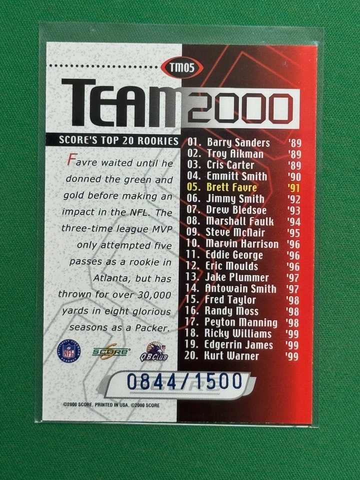 2000 Score Football Team 2000 Blue #TM05 Brett Favre /1500 | eBay