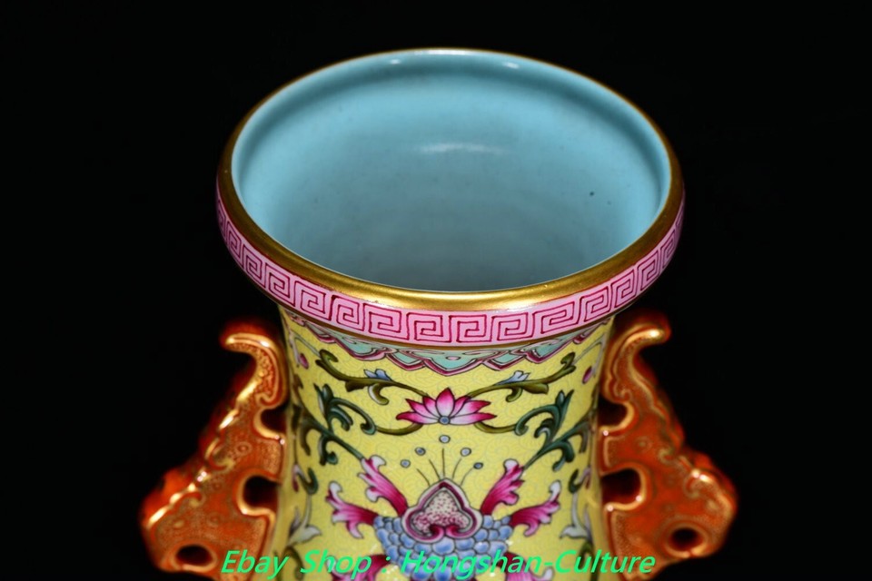 12'' Old Qing Qianlong Enamel Colour Porcelain Gold Dragon Loong Bottle ...