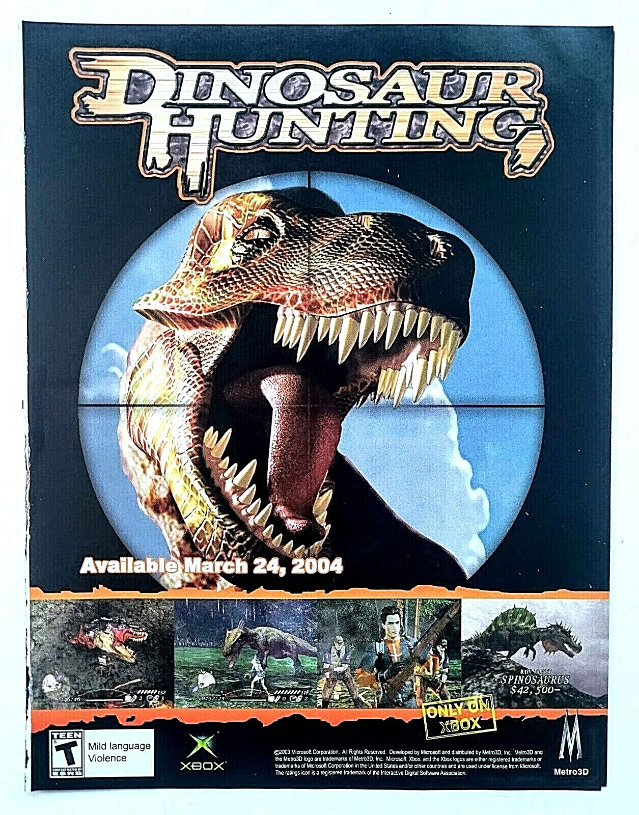 RARE! 2004 DINOSAUR HUNTING Xbox Video Game = Official Promo Print AD ...