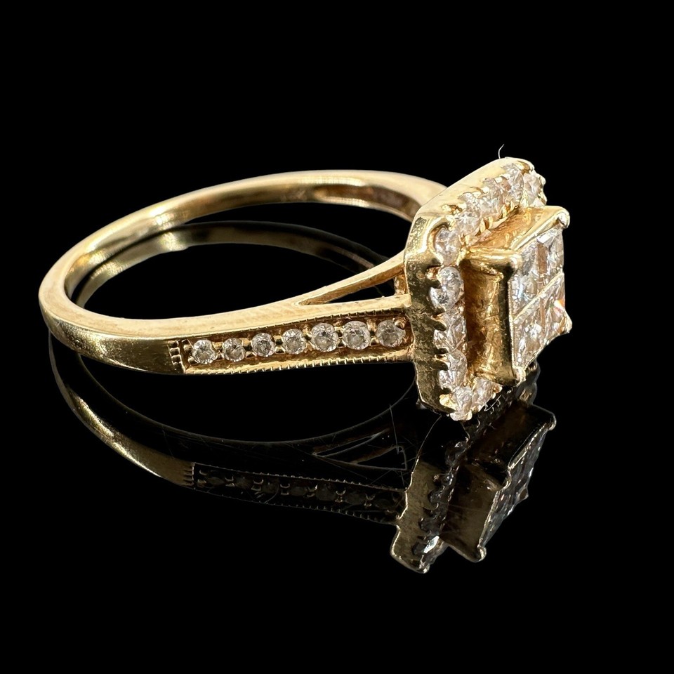 14k solid yellow gold invisible set princess statement engagement ring ...