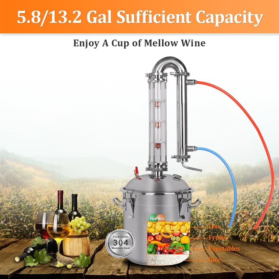 Alcohol Still 5.8GAL/13.2GAL Stainless Steel Alcohol Distiller Home ...