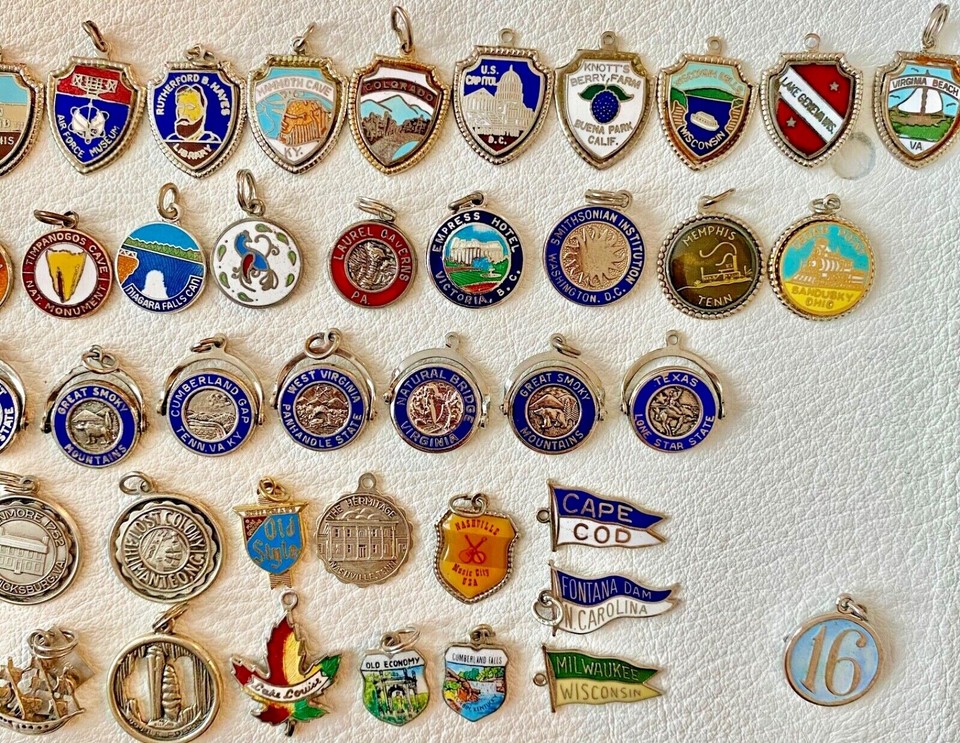 Vintage Sterling Silver Enamel Charm US TRAVELSpinner Shield Pennant ...