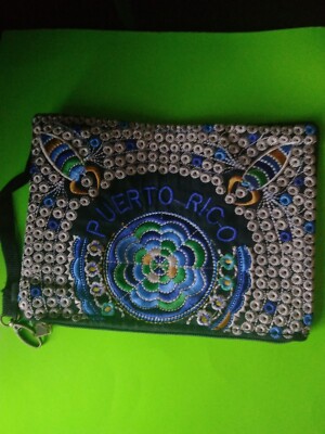 PUERTO RICO CLUTCH HANDBAG PURSE EMBROIDERED MULTI COLORED ZIPPERED ...