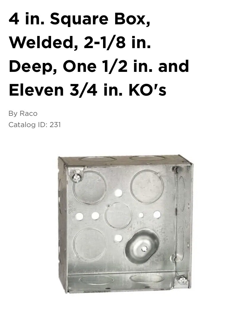 25 HUBBELL RACO 231 Electrical Boxes 4" Square 2-1/8" Deep 3/4 & 1/2 ...