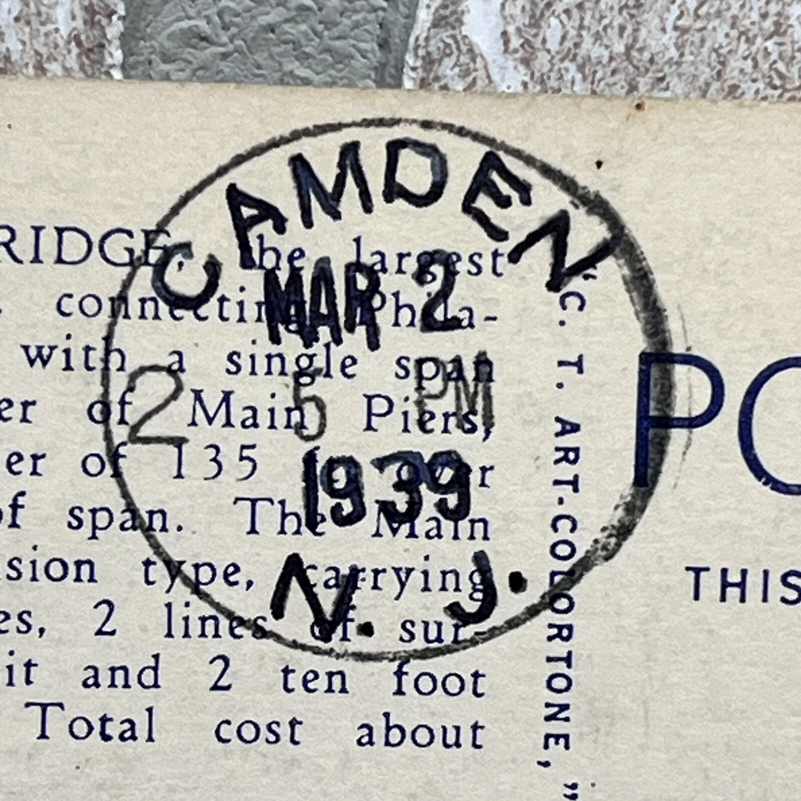 Camden, NJ New Jersey Delaware River Bridge Vintage Postcard Posted ...