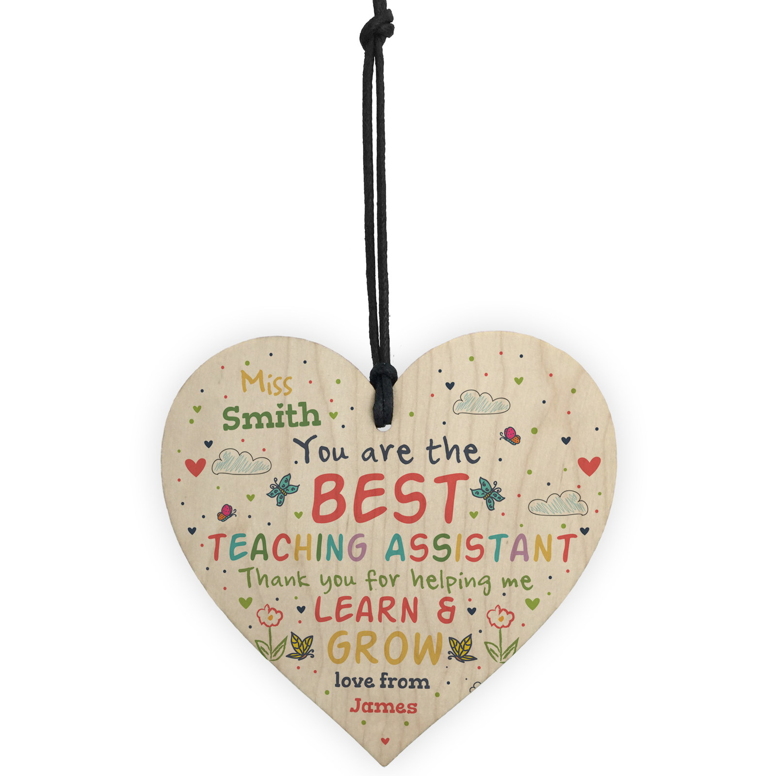 Personalised Teaching Assistant Gift Handmade Wood Heart TA Thank You ...