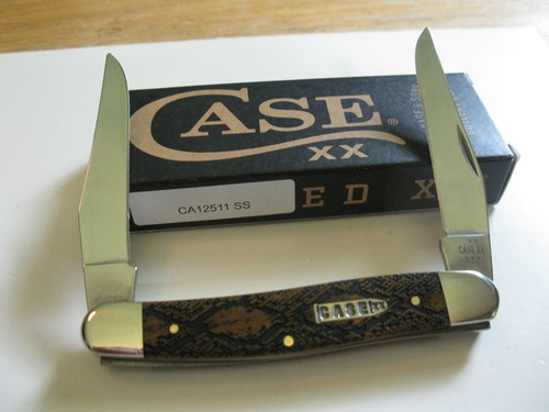 Case XX SNAKE SKIN MUSKRAT Knife SNAKE SKIN Antique Bone Handles ...