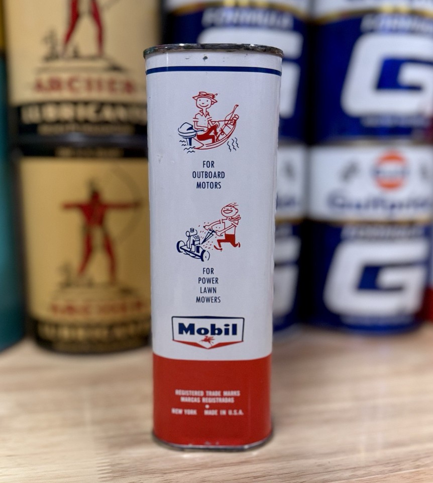 Vintage Mobil Mobil Mobiloil Outboard Motor Oil Can Flat Quart Empty B ...