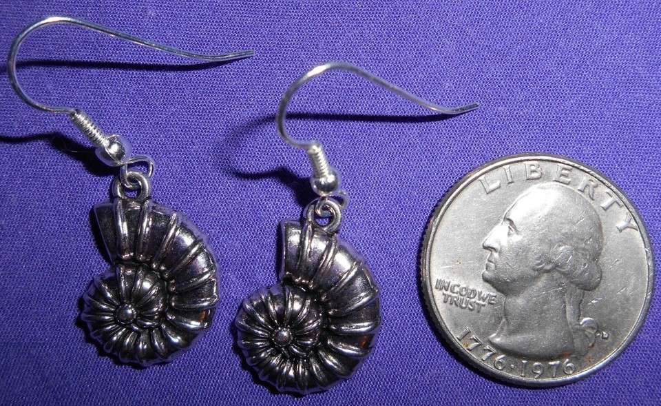 NAUTILUS SHELL EARRINGS - Pewter with Sterling Silver Ear Wires ...