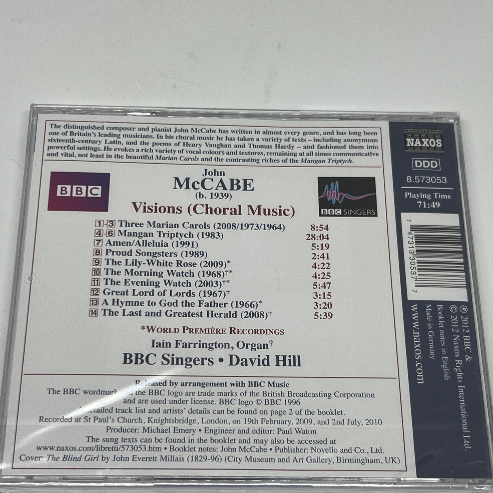 John McCabe - Visions - Choral Music - BBC Singers - David Hill CD ...