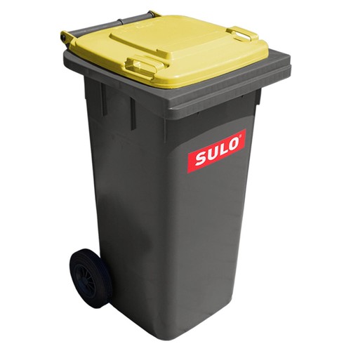 1 SULO Mülltonne Grau 120 Liter Deckel gelb Abfalltonne Müllbehälter ...