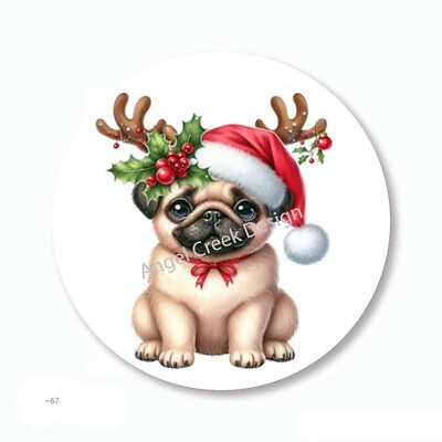 Cute Pug Dog Reindeer Christmas Party Favors Scrapbook Stickers ...
