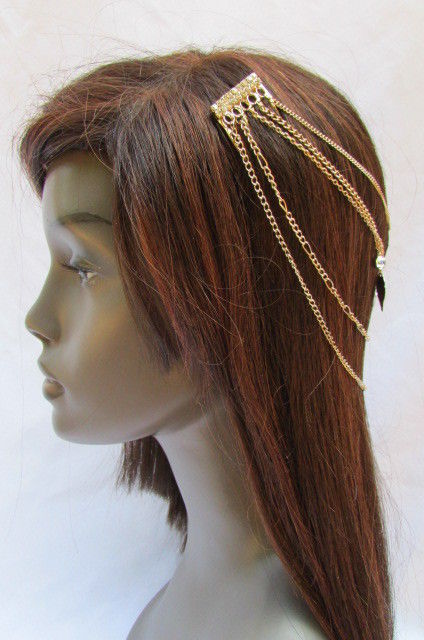 New Women Gold Metal Head Chain Hair Pin Jewelry Claws Leaves Silver ...