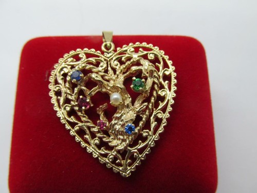 14k Solid Yellow Gold Vintage Heart Charm Pendant Beautiful Gold Work ...