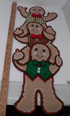 FINISHED Plastic Canvas GINGERBREAD MAN STACK PILE UP 10" x 26" Design ...