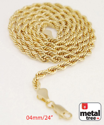 Men's Women's 14K Gold Plated 4mm Rope Chain Necklace 24" for Micro ...