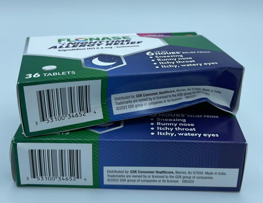 Flonase Nighttime Allergy Relief 36 Tablets (2 Pack)- EXP 02/2025 ...