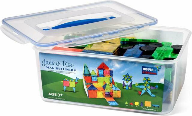 JACK & Roo Mag Builders Magnetic Tiles With Storage Case - 104 Pieces ...