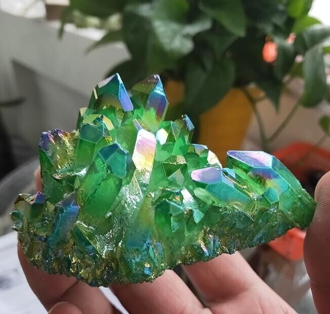 Titanium Aura Green Quartz Cluster Collection Healing Crystal ...