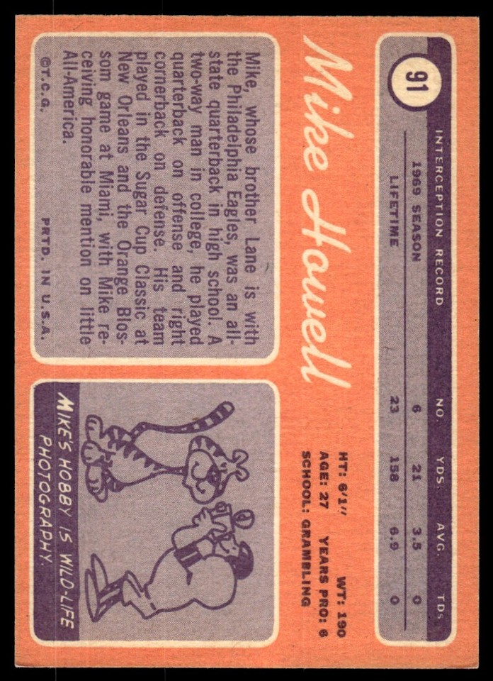 1970 TOPPS MIKE HOWELL RC CLEVELAND BROWNS #91A | eBay