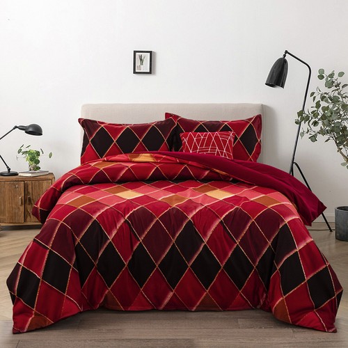 Geometry Red Floral Quilt Doona Duvet Cover Set Single Double Queen ...