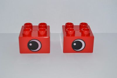 lot of 2 red Duplo decorated blocks - eyeball blocks -combined shipping ...