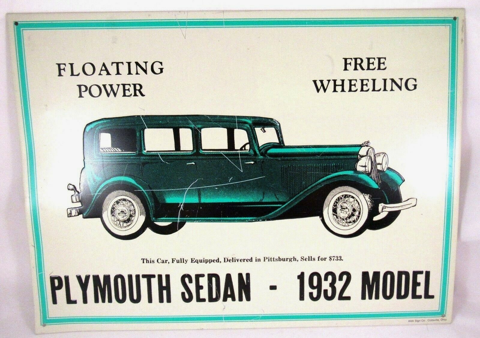 Vintage AAA Sign Company 1932 Plymouth Sedan Metal Advertising ...