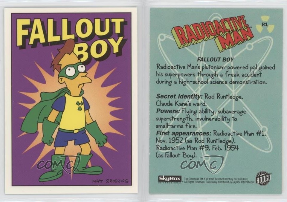 1993 SkyBox Bongo Comics Simpsons Radioactive Man Fallout Boy #R1 0l3w ...