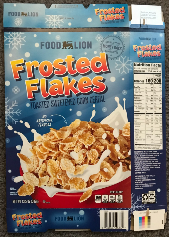 EMPTY Food Lion Frosted Flakes Cereal Box Regional Release FLATTENED ...