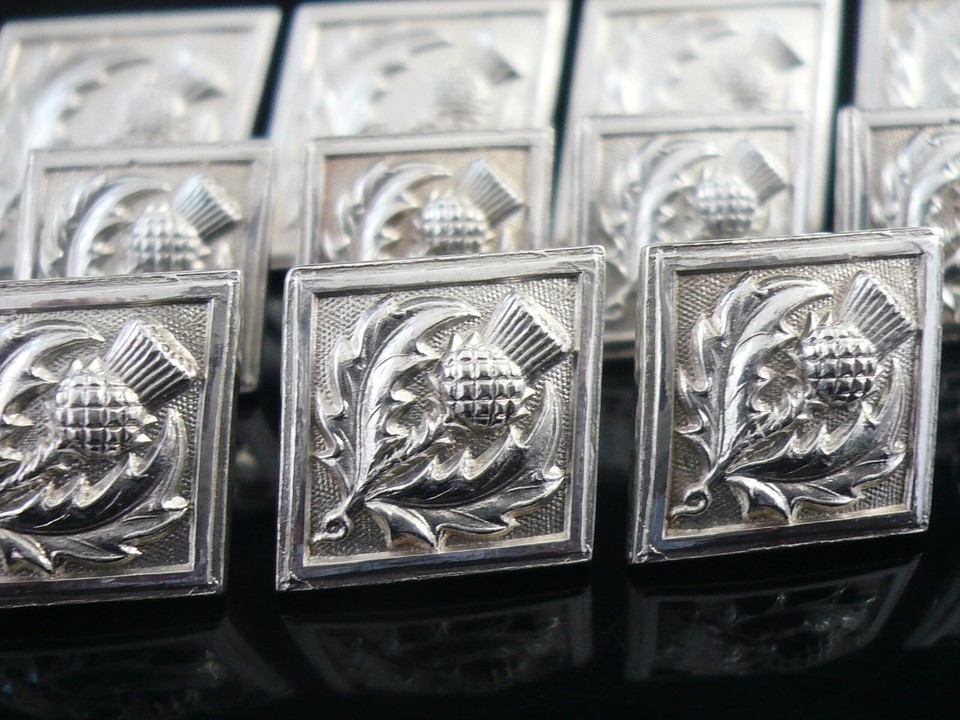 19 Scottish Thistle Sterling Silver Kilt Jacket Buttons, Hamilton ...