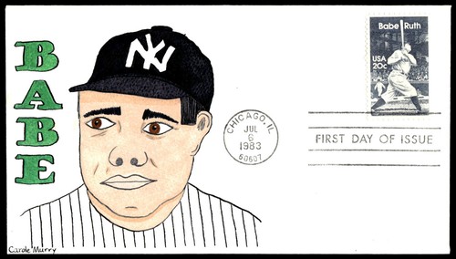 1983 Babe Ruth FDC Hand Painted Carole Murry Cachet | eBay