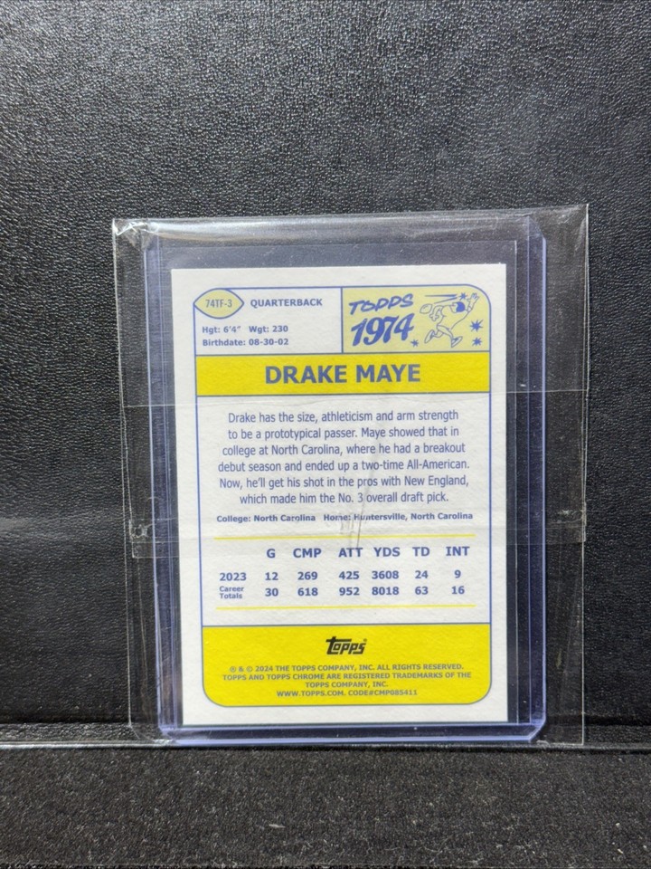 2024 Topps Chrome - 1974 Throwback Drake Maye #74TF-3 Green Refractor ...