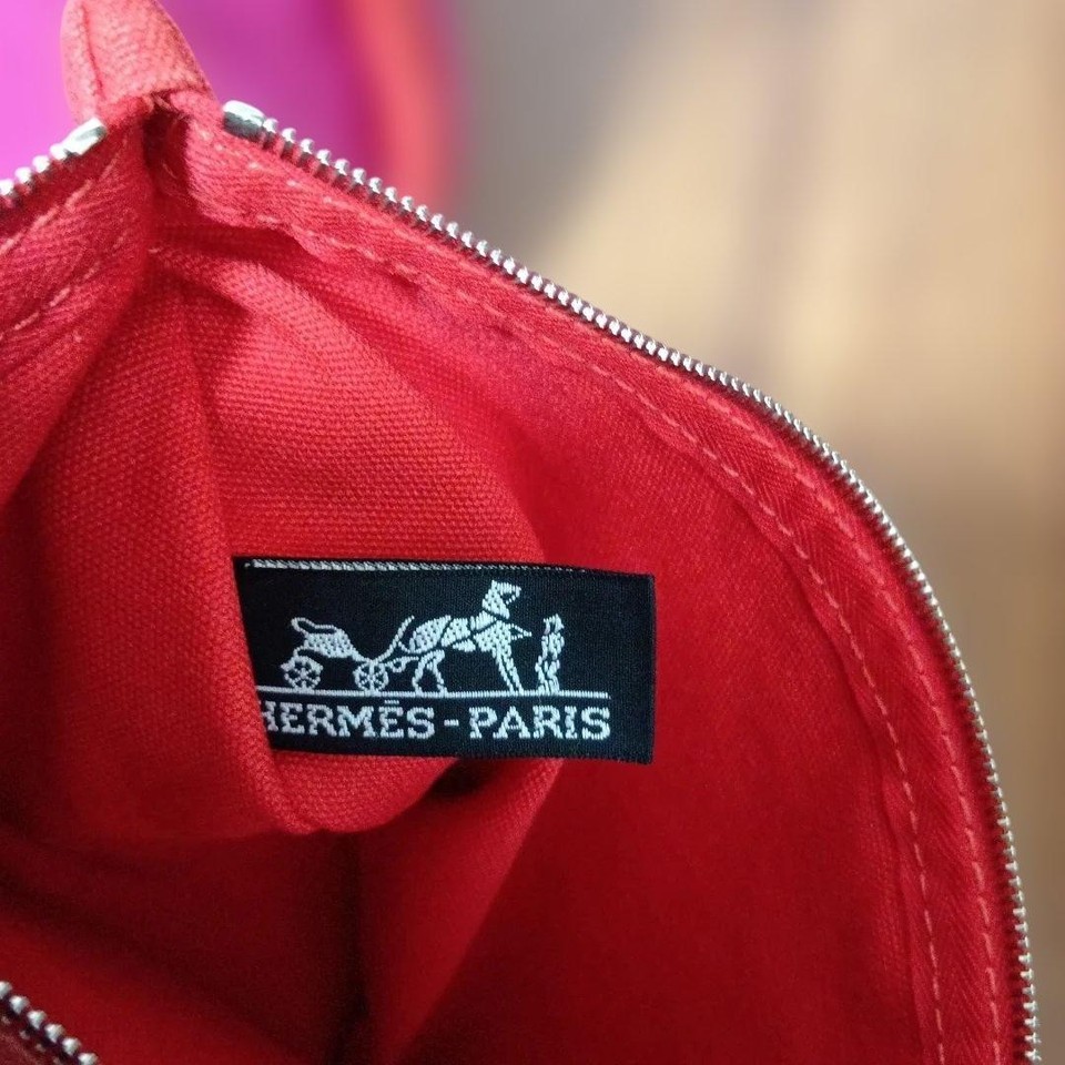 HERMÈS Lindy Beach Bag, Pink/Red Canvas Baga Tote Bag w/box from Japan ...