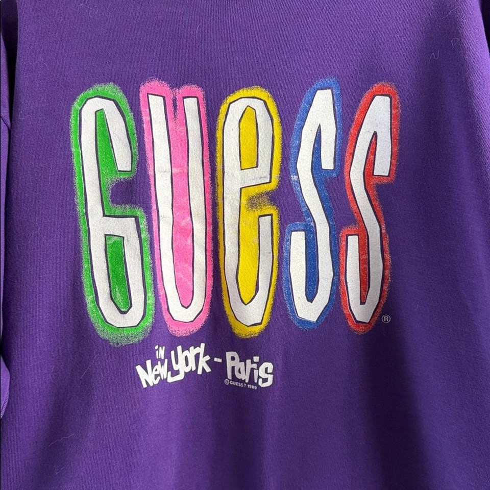 Guess Vintage 1989 Multicolor Logo Purple Sweatshirt M/L | eBay