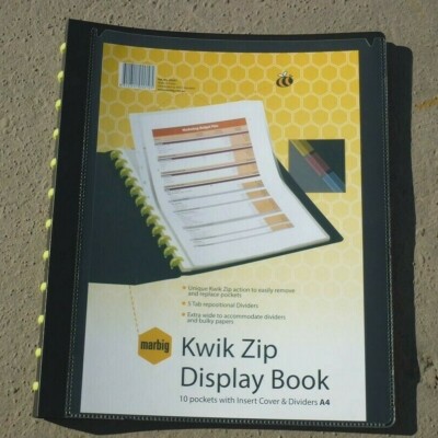 NEW Marbig A4 Kwik Zip Display Book 10 Pockets w Insert Cover ...