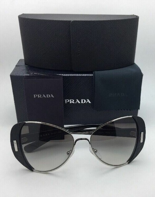 PRADA Sunglasses Spr 60s 1ab-0a7 55-16 Silver & Black Frame W/ Grey ...